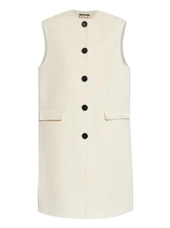 Marni Sleeveless Crewneck Gilet With Decorative Stitching - White