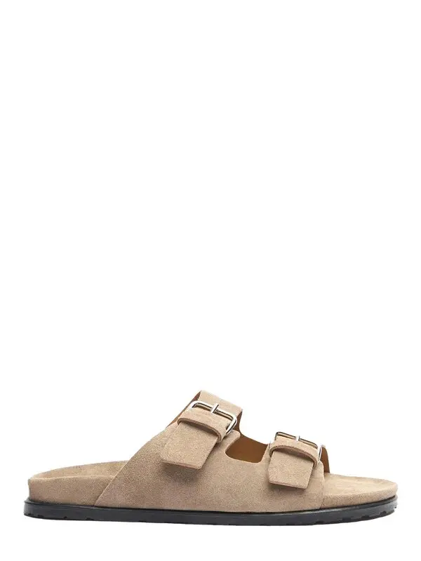 SCAROSSO Enea Buckled Suede Slip-on Sandals - Beige