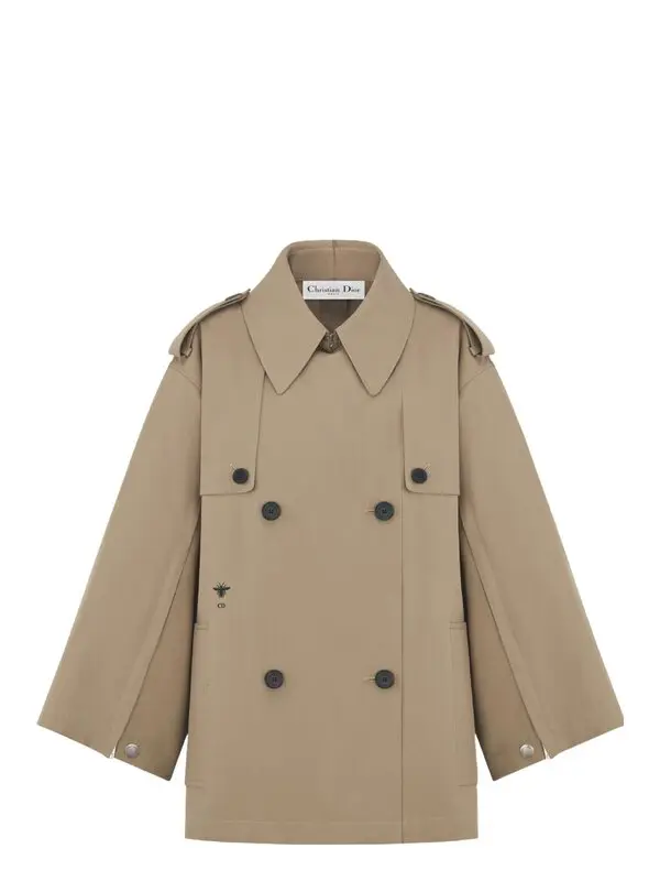 Dior Peacoat With Bee And Cd Logo Embroidery - Beige