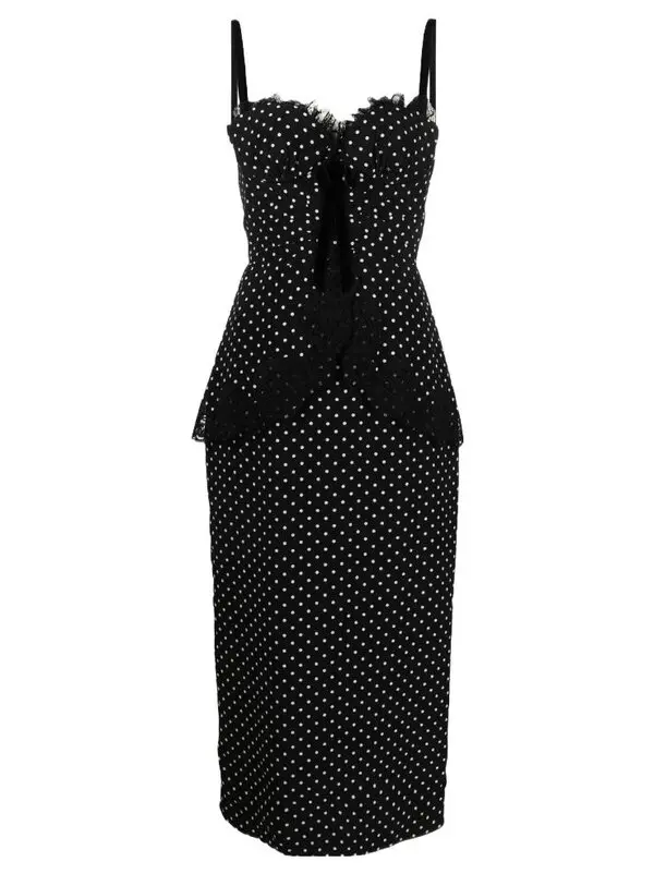 Alessandra Rich Polka Dot Sweetheart Neckline Midi Dress - Black