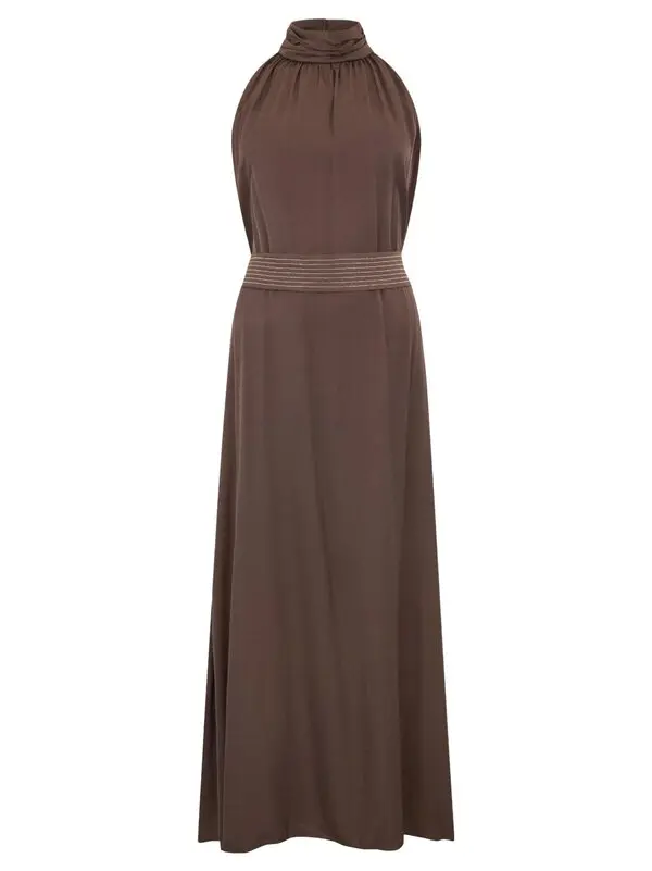 Peserico High-neck Sleeveless Maxi Dress With Tie Waist - Brown
