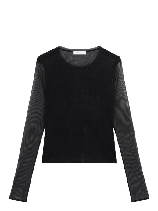 Blumarine Rhinestone Logo Sheer T-shirt - Black