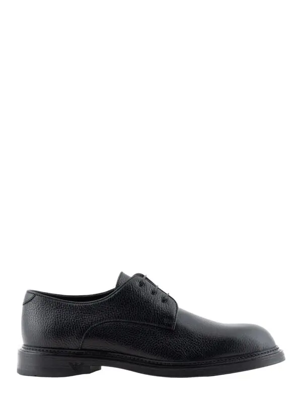 Emporio Armani Lace Up Round Toe Leather Shoes - Black