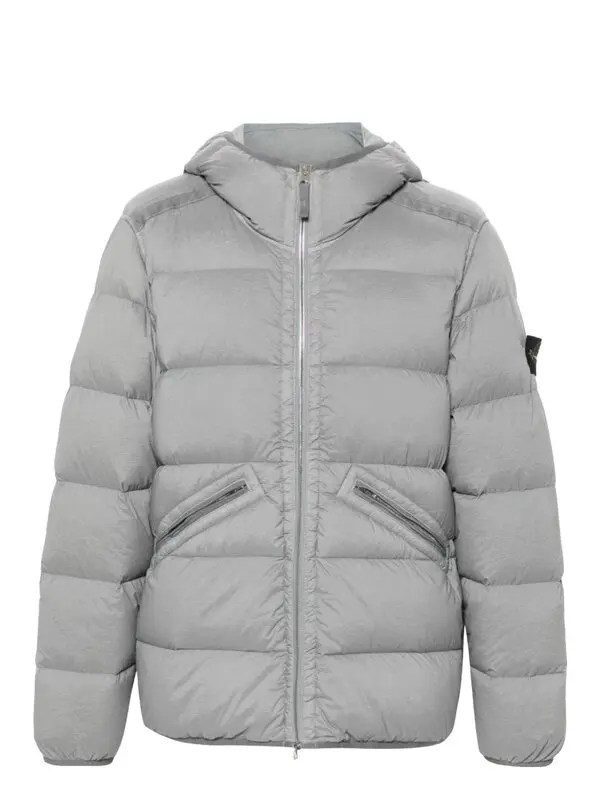 Stone Island Hooded Puffer Jacket With Zip Closure - Green-grey