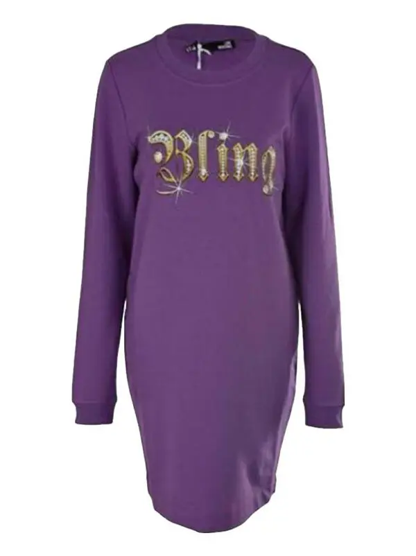 Moschino Long Sleeve Crewneck Embellished Sweater Dress - Purple