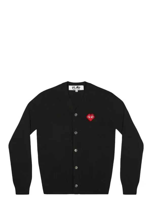 Play Comme Des Garcon Heart Applique Knitted Cardigan - Black