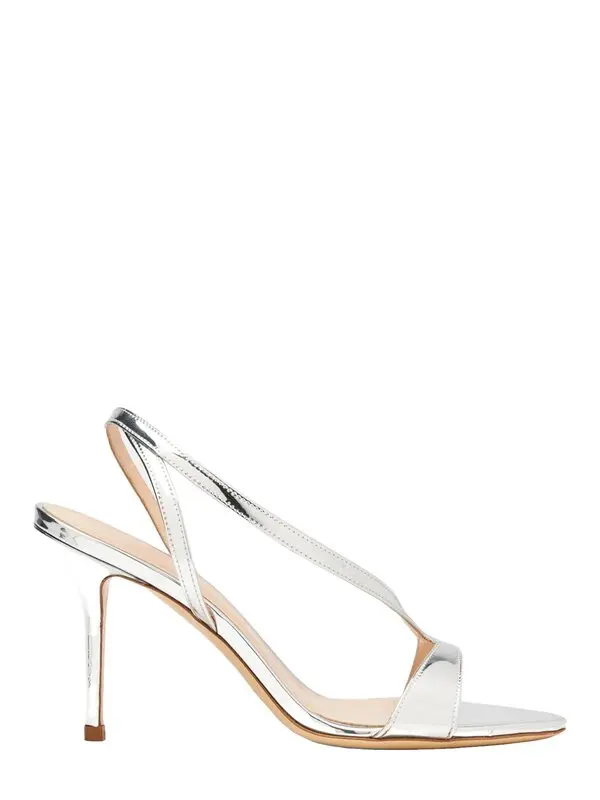 SCAROSSO Paula Almond-toe Strappy Sandals In Metallic Leather - Silver