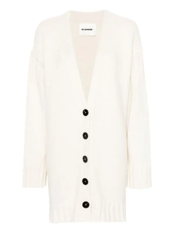 JIL SANDER V-neck Cashmere Cardigan With Rib Details - White