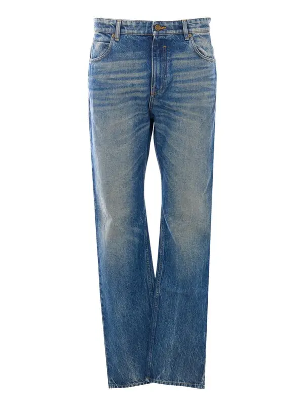 Balmain Logo Patch Straight Leg Jeans - Blue