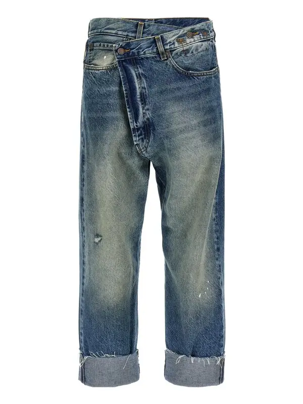 R13 Crossover Cuffed Jeans With Distressed Details - Gray