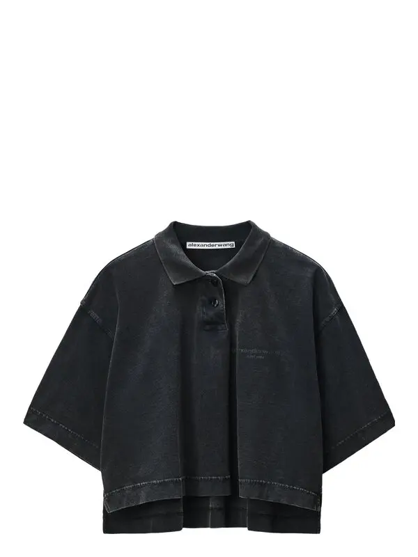 Alexander Wang Cropped Polo Shirt With Button Fastening - Black
