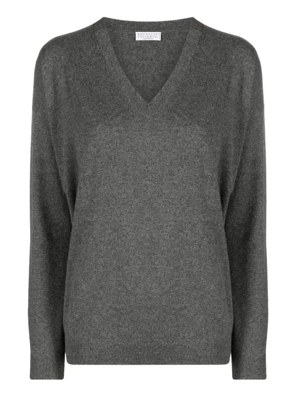 Brunello Cucinelli V-neck Knitted Pullover - Black