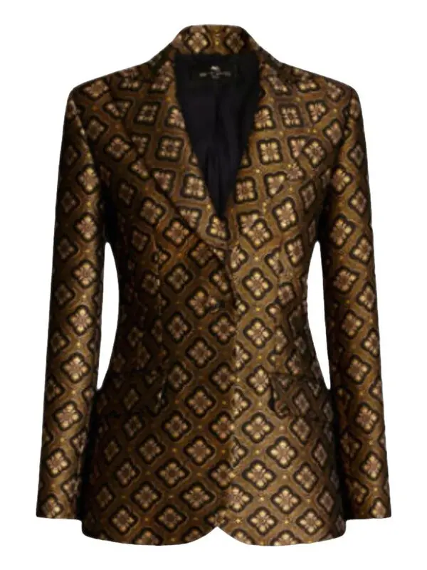 Etro Long Sleeve Single-breasted Jacket With V-collar - Black