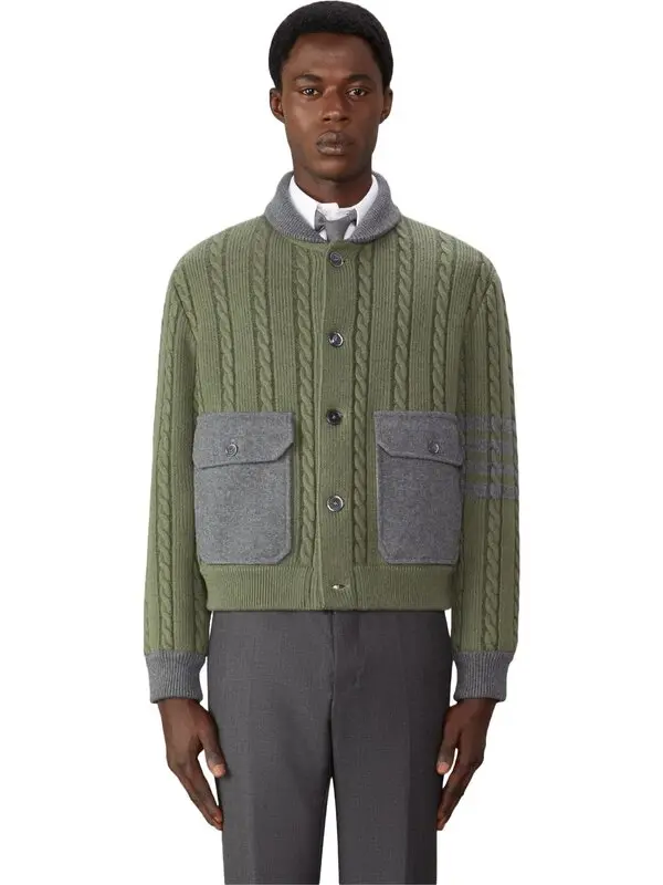 Thom Browne Cable Knit Cardigan Sweater - Dark Green