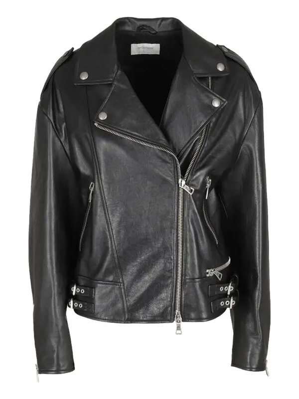 Sportmax Logo Lapel Leather Jacket - Black