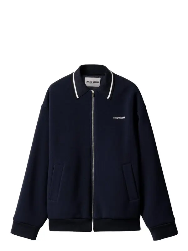 Miu Miu Logo Embroidered Zipped Jacket - Navy