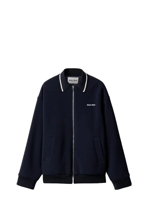 Miu Miu Logo Embroidered Zipped Jacket - Navy