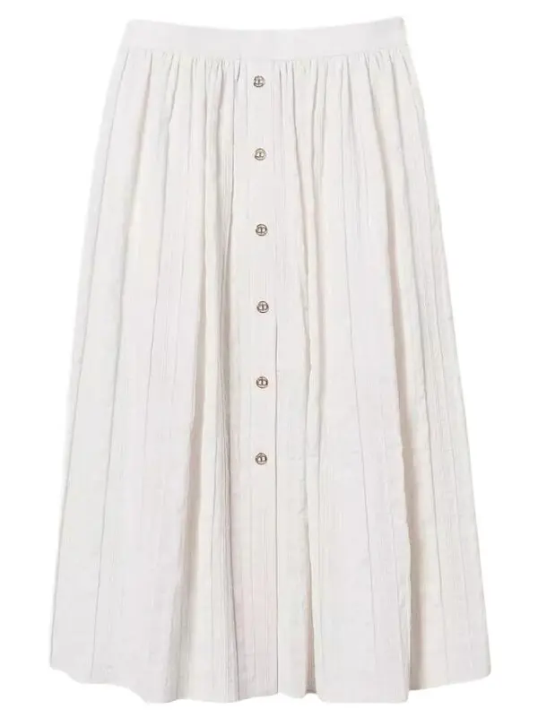 TWINSET Linen-blend Midi Skirt With Metal Logo Buttons - White