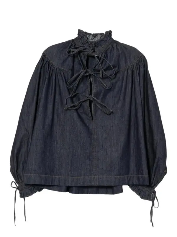 Dries Van Noten Denim Tie-neck Ruffled Shirt - Indigo