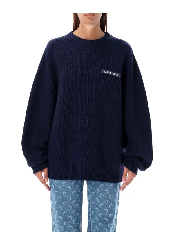 MARINE SERRE Fisherman Logo Patch Knitted Sweater - Black