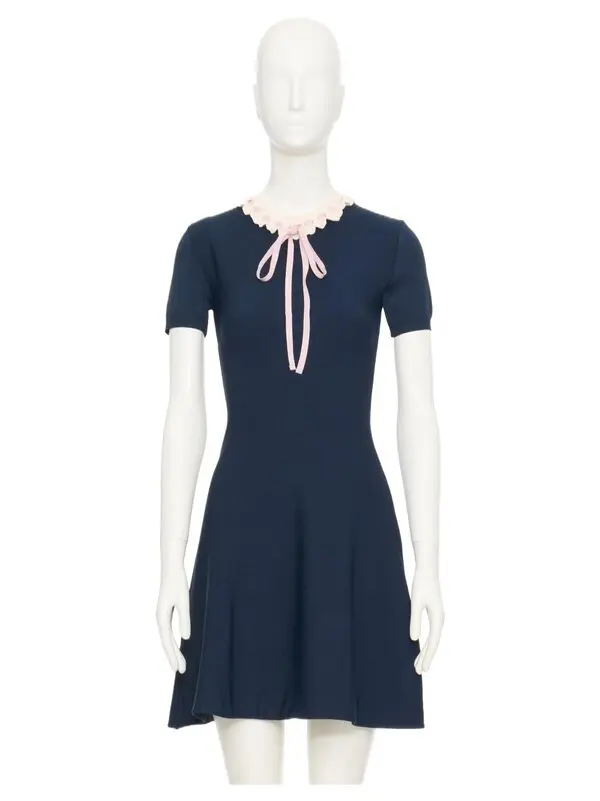 Valentino Garavani Short Sleeve Dress With Lace Detail - Blue