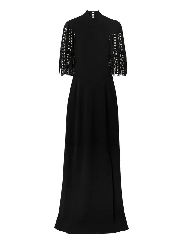 LANVIN Knitted Turtleneck Gown With Fringe And Studded Embellishments - Black