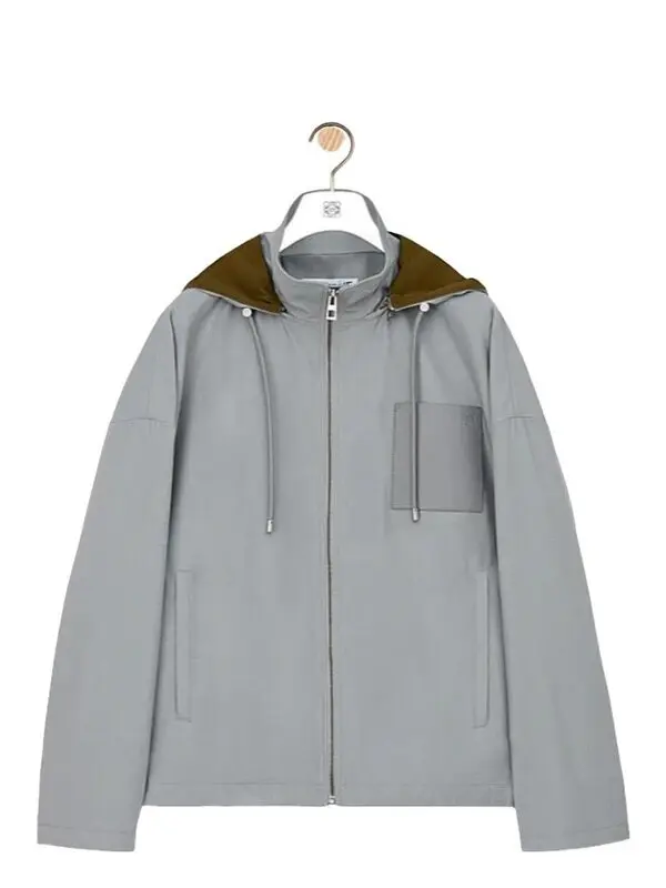 Loewe Hooded Jacket With Leather Patch Pocket - Light Gray