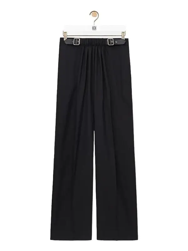 Loewe Belted Trousers With Straight Leg And Embossed Leather Patch - Black