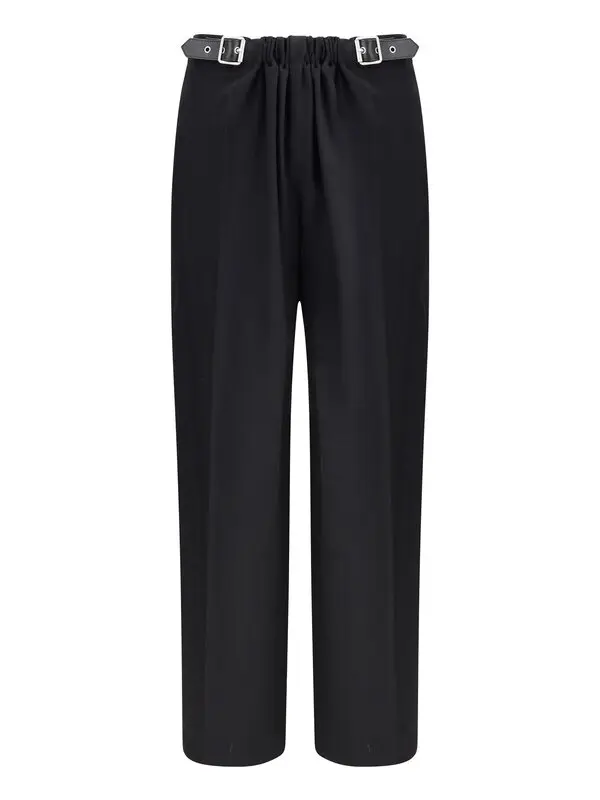 Loewe Belted Trousers With Straight Leg And Embossed Leather Patch - Black