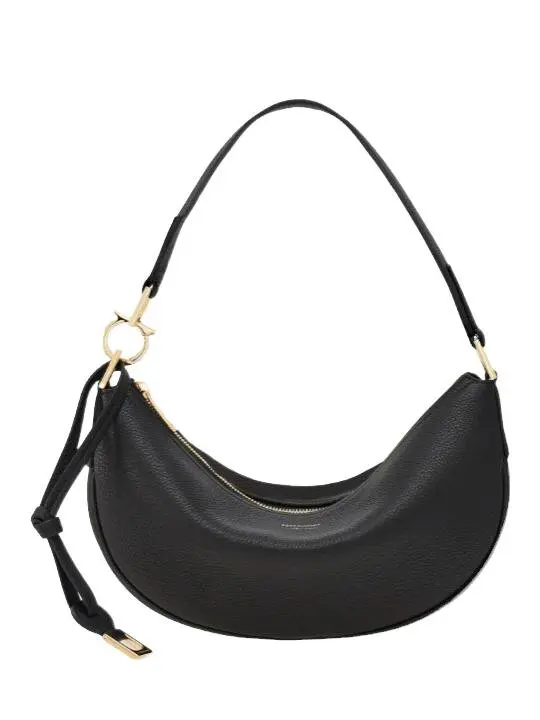 FERRAGAMO Half Moon Zippered Shoulder Bag With Gancio Buckles - Black