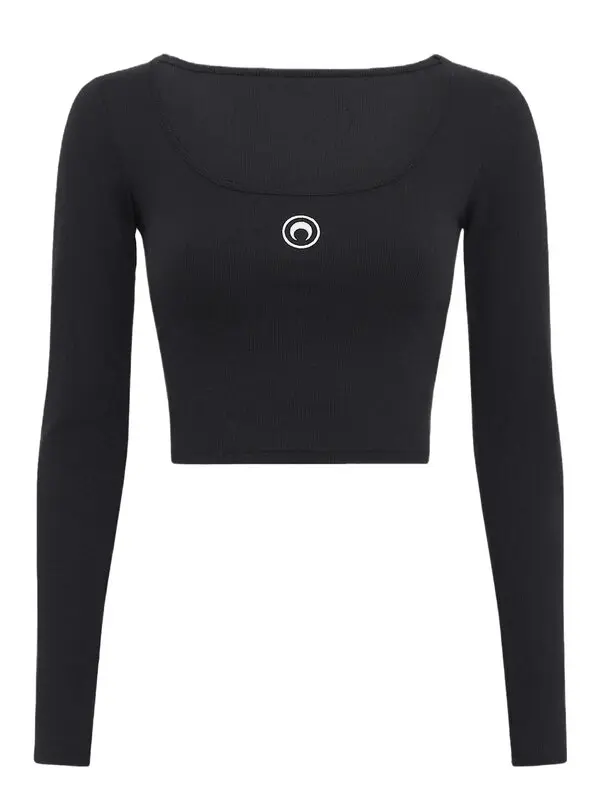 MARINE SERRE Moon Embroidered Cropped Top - Black
