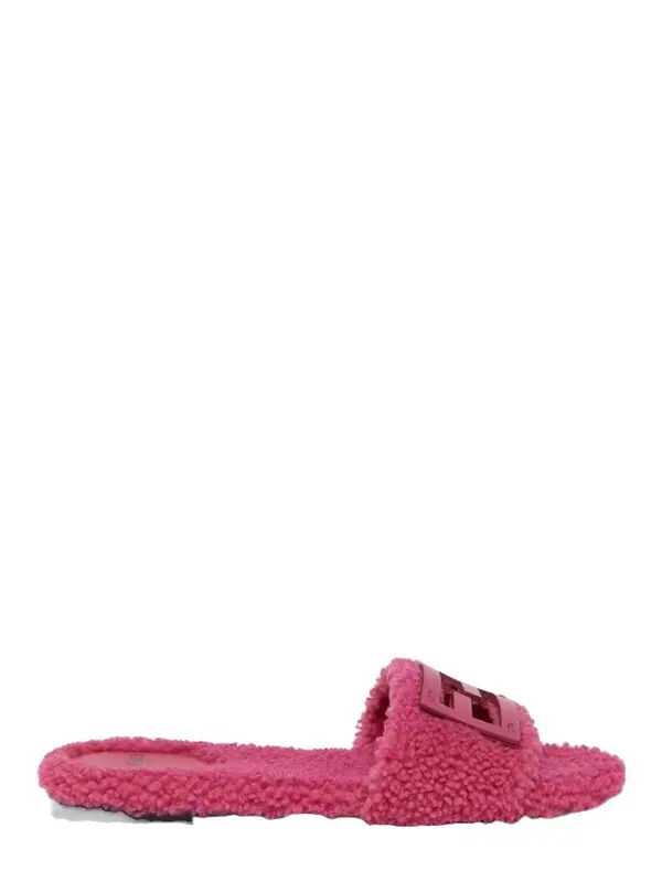 Fendi Sheepskin Slides With Ff Baguette Detail - Pink
