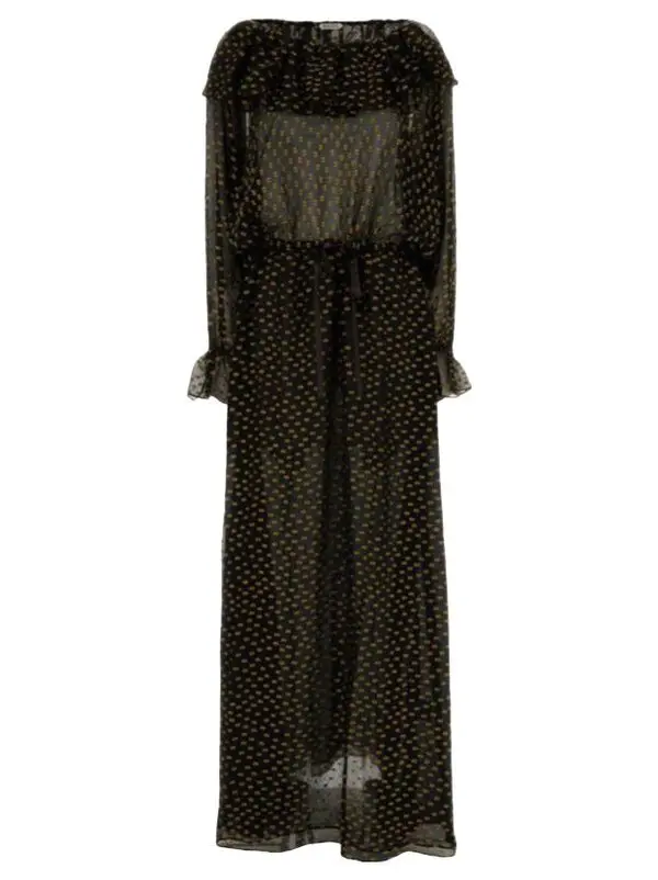 BODE Patterned Maxi Dress With Ruffled Detail - Black