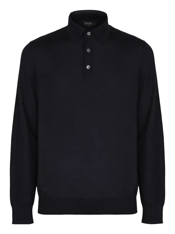 Zegna Long Sleeve Knitted Polo Shirt - Black