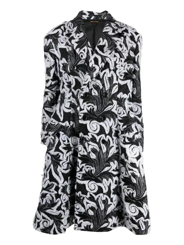 Comme Des Garçons Brocade Double-breasted Mid-length Coat - Black
