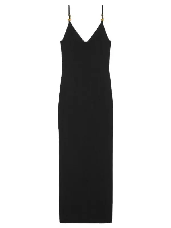 Versace Safety Pin Embellished Ribbed Midi Dress - Black