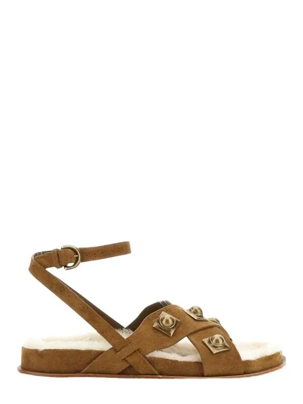 Etro Crown Me Sandals With Studs And Shearling - Brown