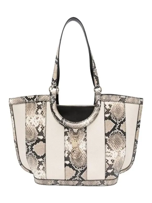 See By Chloé Printed Canvas And Embossed Leather Handbag - Nude