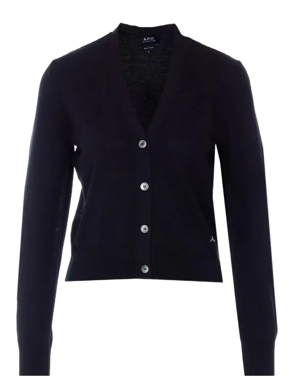 A.p.c. Logo Intarsia V-neck Cardigan - Black