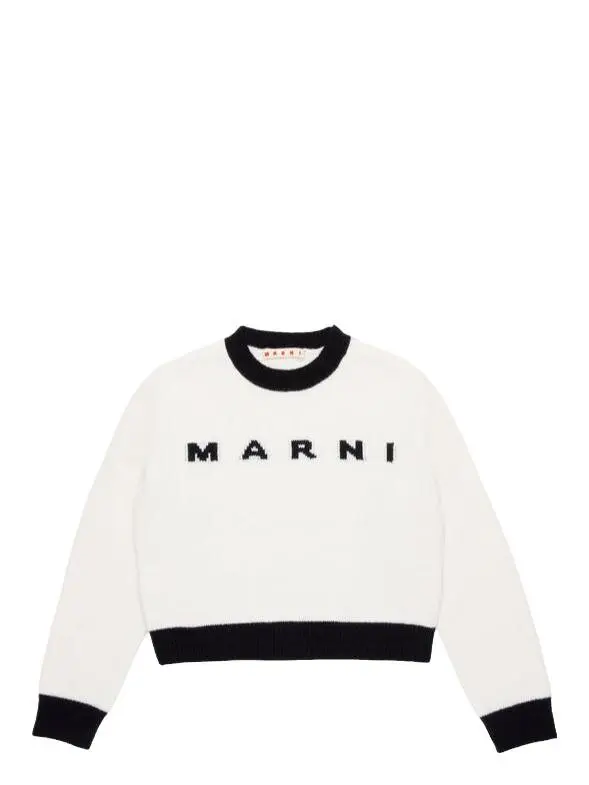 Marni Logo Intarsia Crew Neck Jumper - White