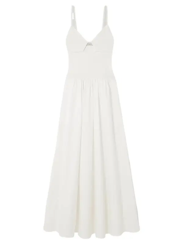 ST. AGNI Stretch-knit Cotton Poplin Maxi Dress - White