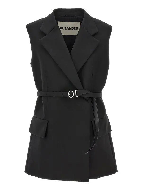 JIL SANDER Belted V-neck Vest - Black