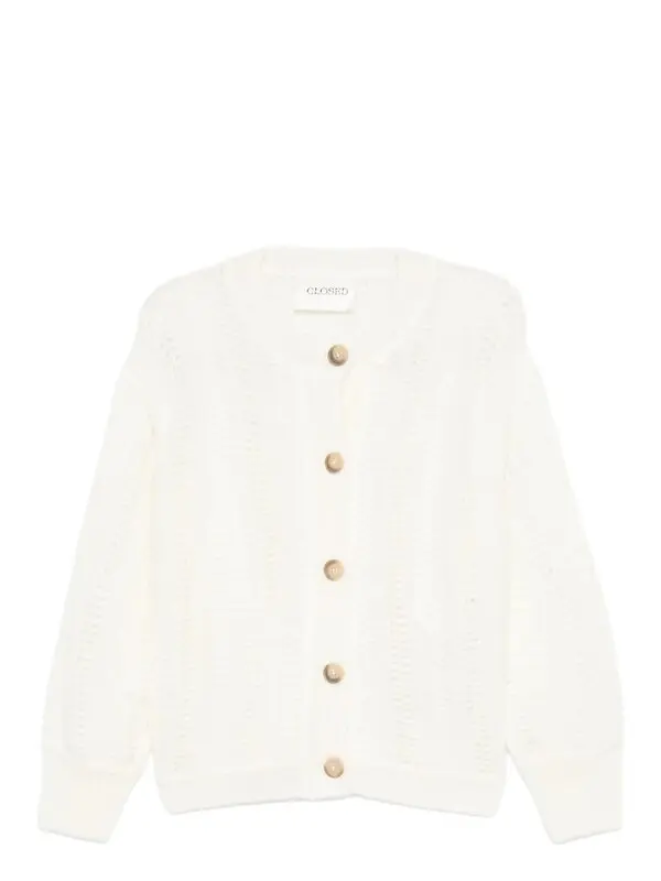 Closed Crew-neck Cardigan With Button Closure - White