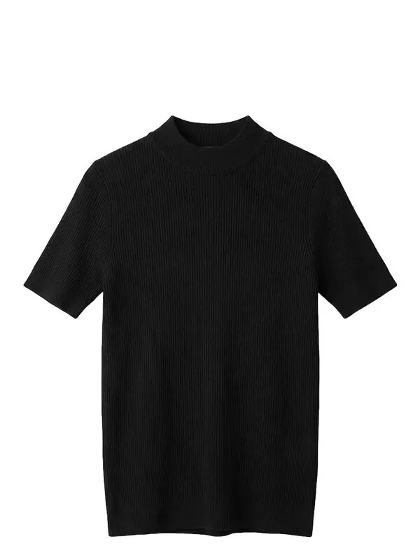 Celine Short-sleeved Turtleneck Ribbed Knit Sweater - Black