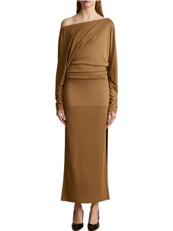 Khaite Junet Draped Maxi Dress - Brown
