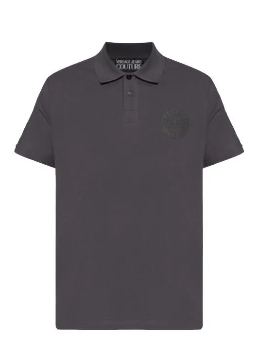 Versace Logo Print Short-sleeved Polo Shirt - Grey