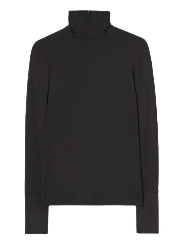 JIL SANDER High-neck Long-sleeve Satin Top - Black