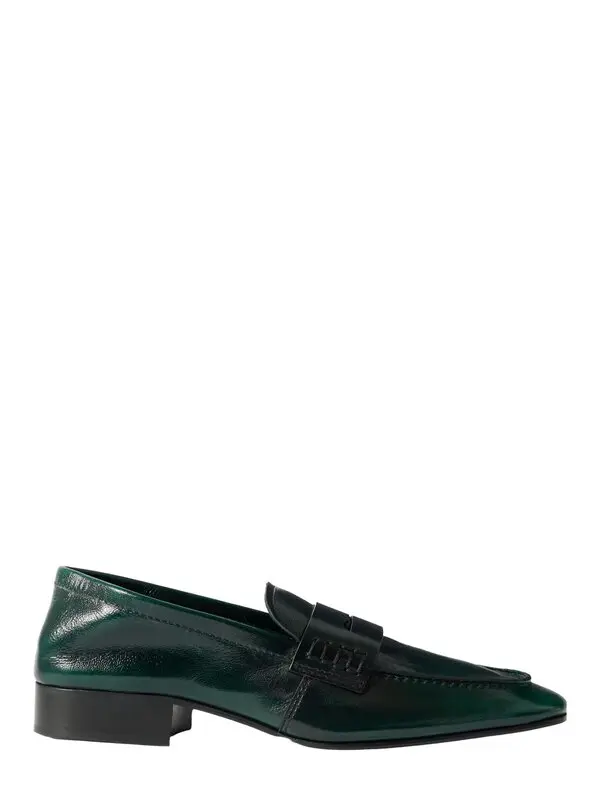 Dries Van Noten Glossed Leather Penny Loafers - Green