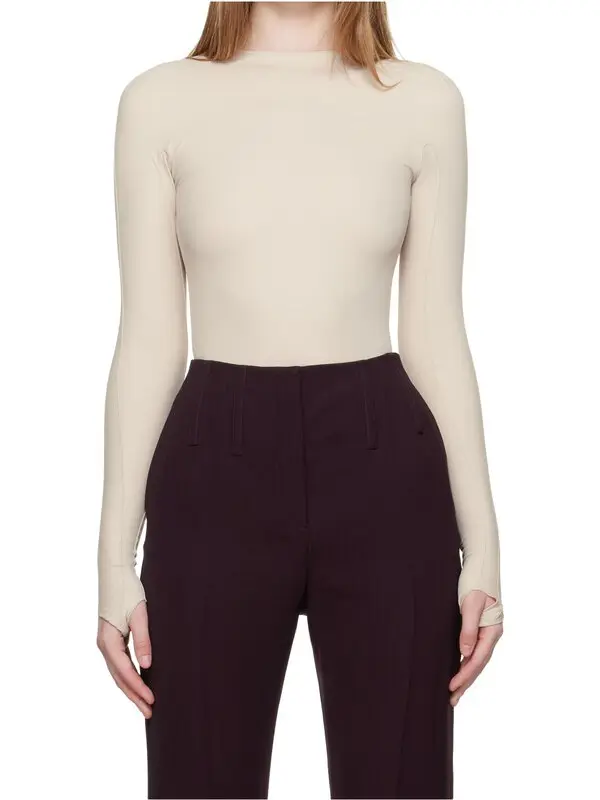 MUGLER Shoulder Logo Crewneck Bodysuit - Nude