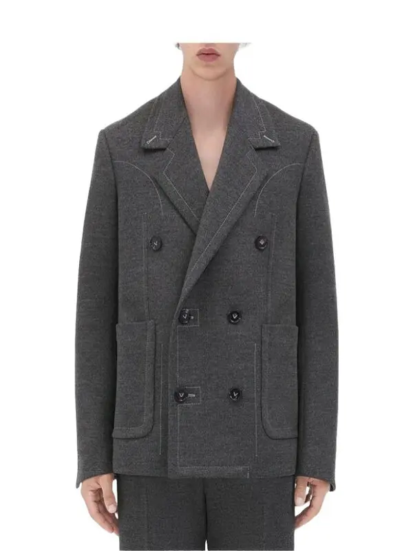 Bottega Veneta Logo Woolen Flannel Coat - Black